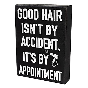 JennyGems Hairdresser Gifts, Good Hair Isn't By Accident It's By Appointment Wooden Sign, Gift for Hair Stylist, Shelf Decor and Wall Hanging, Made in USA