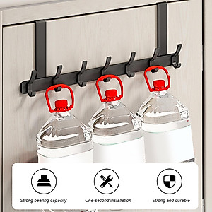 Walbest Over Door Storage Rack with 5/6/7 Hooks, Punch Free Over The Door Hooks, Heavy Duty Carbon Steel Door Back Hooks, Mount Hanging Coat Towel Bag Hat Scarf Organizer Rack Hanger Black 7 Hooks