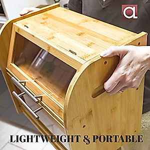 Arise Stylish Bamboo Bread Box for Kitchen Countertop, Extra Large 2-Shelf Wooden Bread Storage with Clear Windows and Air Vents Keeps Bread, Bagels and Rolls Fresh, Self Assembly