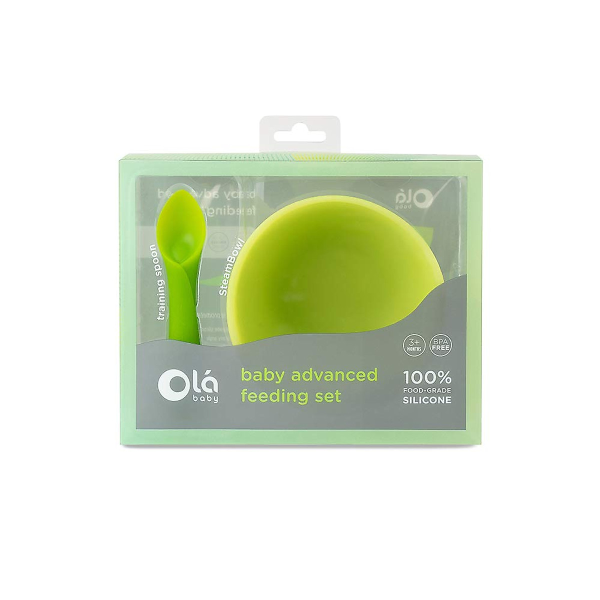 Olababy 2 Piece Baby Led Weaning Advanced Feeding Set, Includes Training Spoon and Steambowl