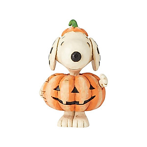 Enesco Peanuts by Jim Shore Halloween Collection Snoopy Dressed as a Pumpkin Miniature Figurine- Stone Resin Hand Crafted Painted Collectible Peanuts Snoopy Mini Figurines Home Decor Statue, 3.5 Inch