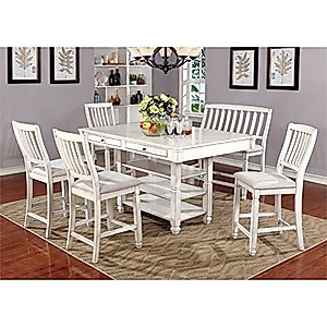 BOWERY HILL Wood Counter Height Extendable Table in Antique White