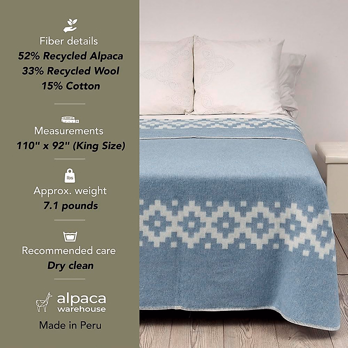 Thick Alpaca Wool Blanket Heavyweight Camping Outdoors Indoors Soft Peru King Size Ethnic Design (Dark Gray - Soft Gray Design, King Size)