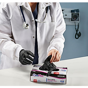 Care Plus Medical Exam Nitrile Gloves Small Black, Latex Free Powder Free, Non Sterile Exam, Food Safe, Mechanic, 100 Count