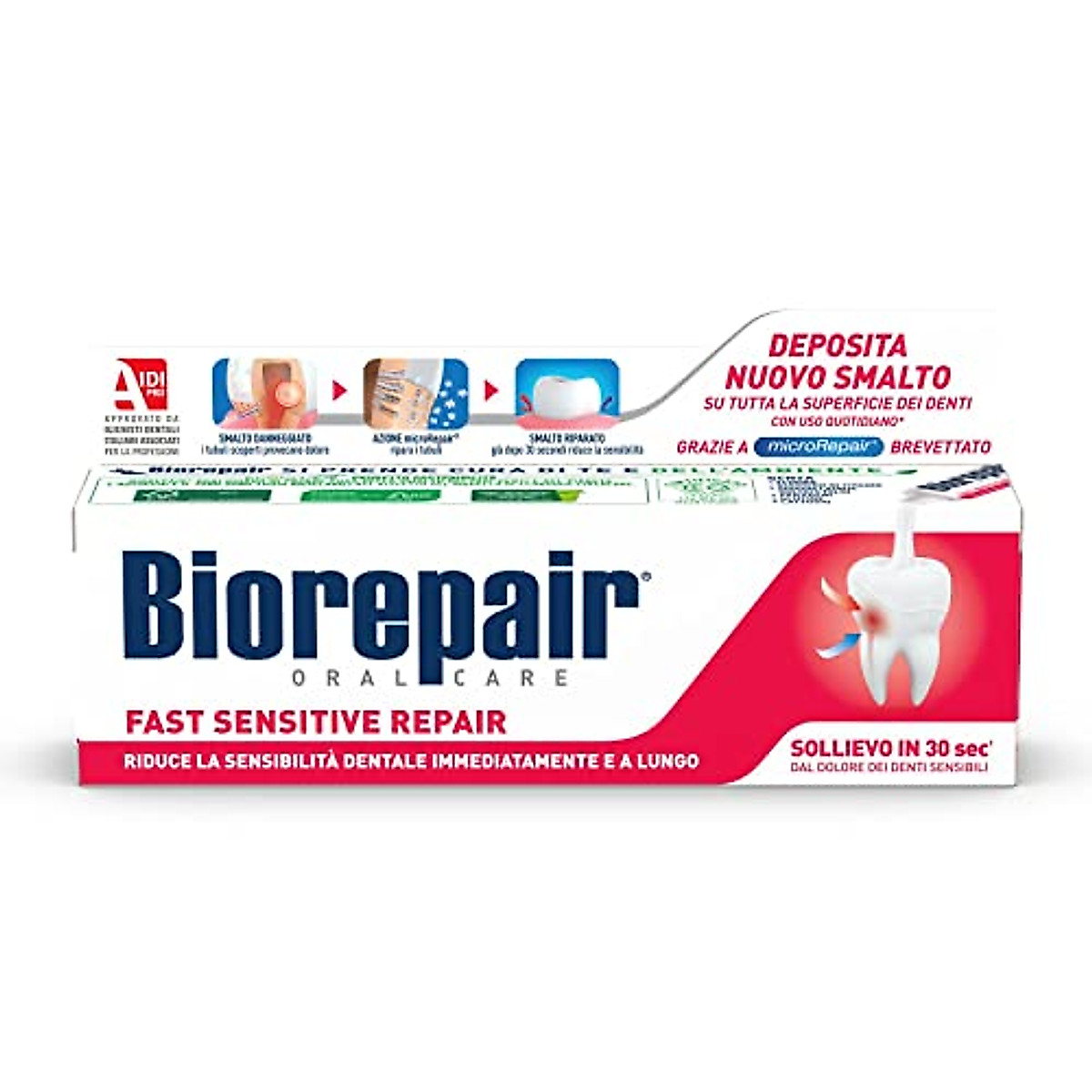 Biorepair: "Fast Sensitive Repair" Toothpaste with microRepair, New Formula - 2.5 Fluid Ounce (75ml) Tube [ Italian Import ]