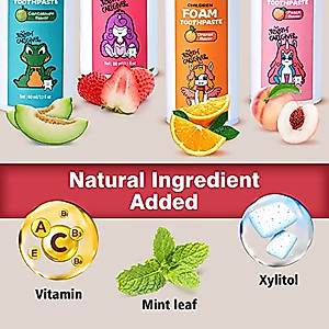 NOHOO Kids Foam Toothpaste with Fruit Flavor, Fluoride Free Natural Formul, Foam Toothpaste for Electric Toothbrush (Strawberry+Orange+Peach+Cantaloupe)
