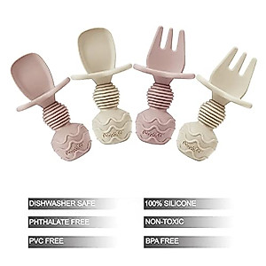 PandaEar 4 Pack Silicone Baby Spoons Forks Feeding Set, Toddler Utensils Baby Led Weaning Supplies, First Stage Baby Spoon Self Feeding 6 Months Old Baby Essentials