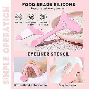 HOSAILY 3 Pcs Eyeliner Stencils Reusable Silicone Eyeliner Aid Mascara Shield Applicator Guide Tool Multifunctional Winged Eyeliner Eyelash Eyeshadow Lipstick Eye Makeup Tool for Women, Beginners (Pink)