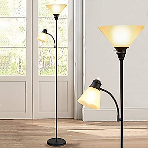 GyroVu Floor Lamp, Standing Lamp, Torchiere Floor Lamp with 8W Main Light & 6W Adjustable Reading Lamp, 2700K Eye-Caring Warm Lamps, 72" Floor Lamps for Living Room, LED Bulbs Included(Black)