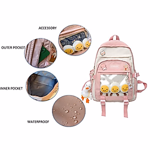 Fuvtory Aesthetic Kawaii Back to School Cute Bookbag Backpack Rucksack Daypack College Student Teen Girls Children with Pins and Accessories (yellow)