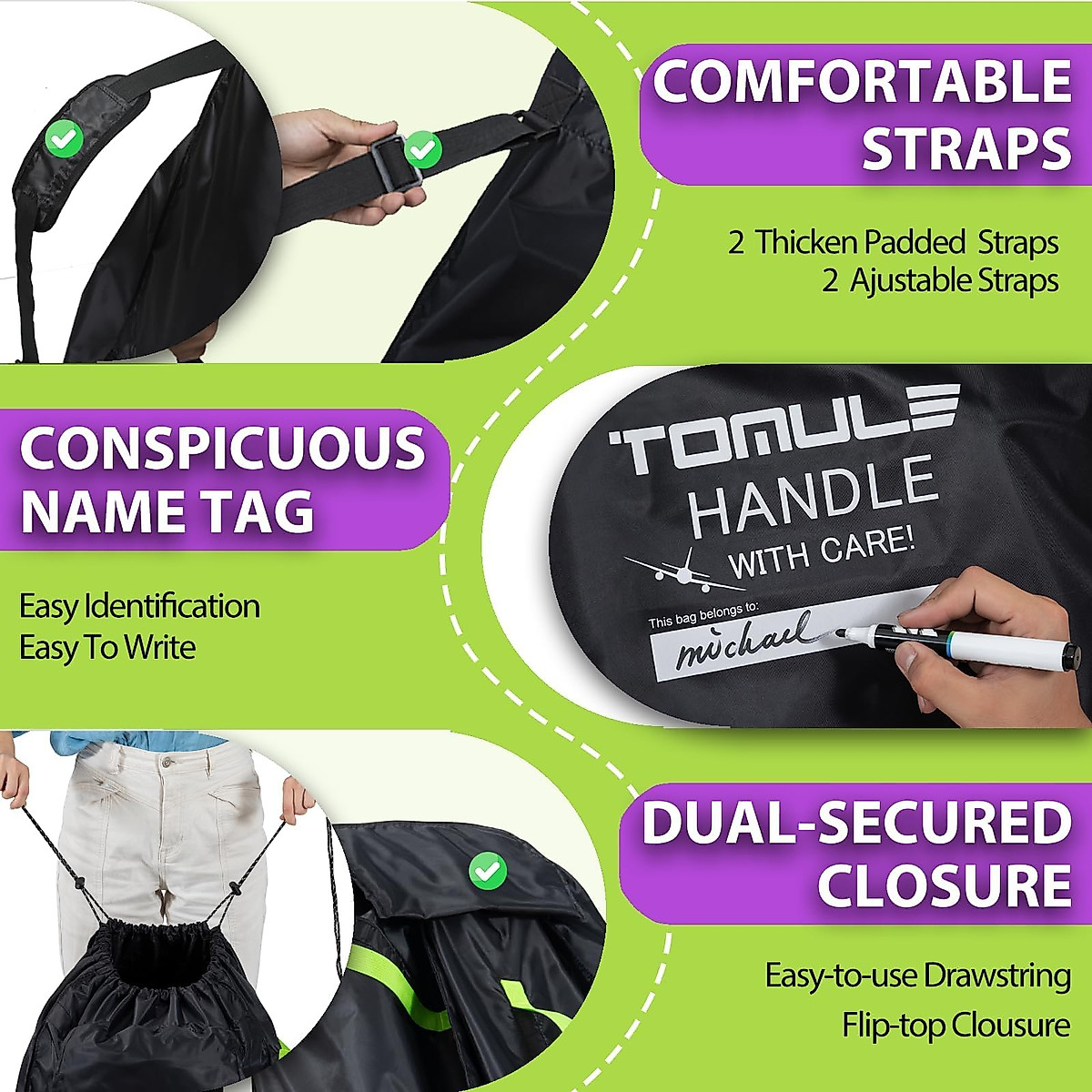 TOMULE Car Seat Bags For Air Travel - Durable Carseat Cover For Airplane Travel - Padded Car Seat Travel Bag For Airplane (fits All Car Seat, Black)