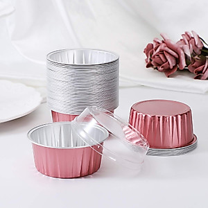 EUSOAR Foil Cupcake Liners, 50pcs 5oz 125ml Ramekins, Aluminum Foil Muffin Liners Cups with Lids, Cupcake Holder, Disposable Aluminum Foil Cupcake Baking Cups Holders Cases Boxes Pans with Lids