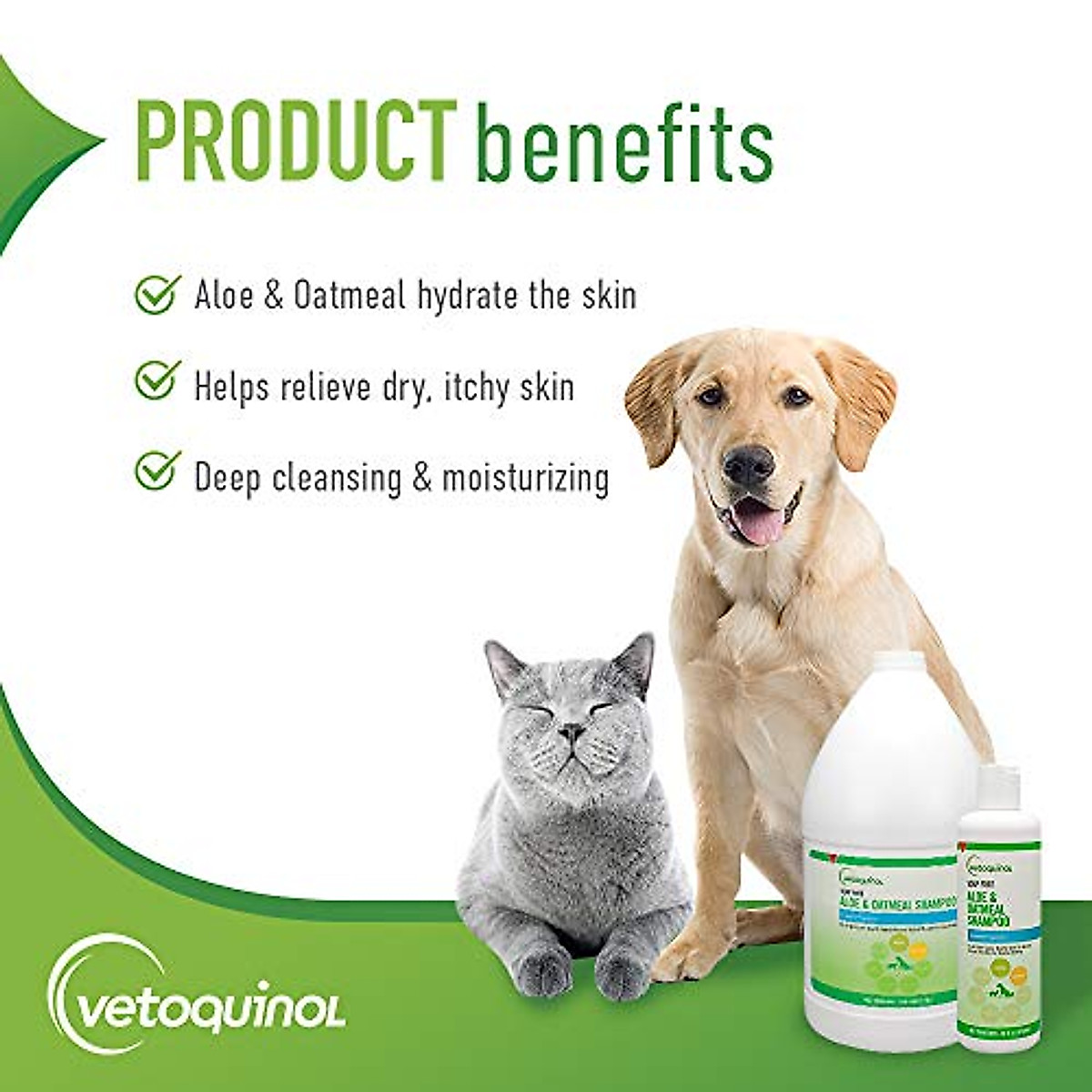 Vetoquinol Aloe & Oatmeal Shampoo — Gentle, Moisturizing Formula with Coconut Scent for Dogs & Cats, 16oz