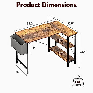 Sinewayone L Shaped Computer Desk, 47" Corner Desk with Storage Shelves, Office Desk with Storage Bag, Work Desk for Home, Office, Workstation, Small Space, Rustic Brown