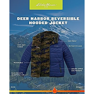 Eddie Bauer Boys' Reversible Jacket - Deer Harbor Waterproof Lightweight Puffer Coat with Faux Shearling Lining (5-20), Size 18-20, Navy