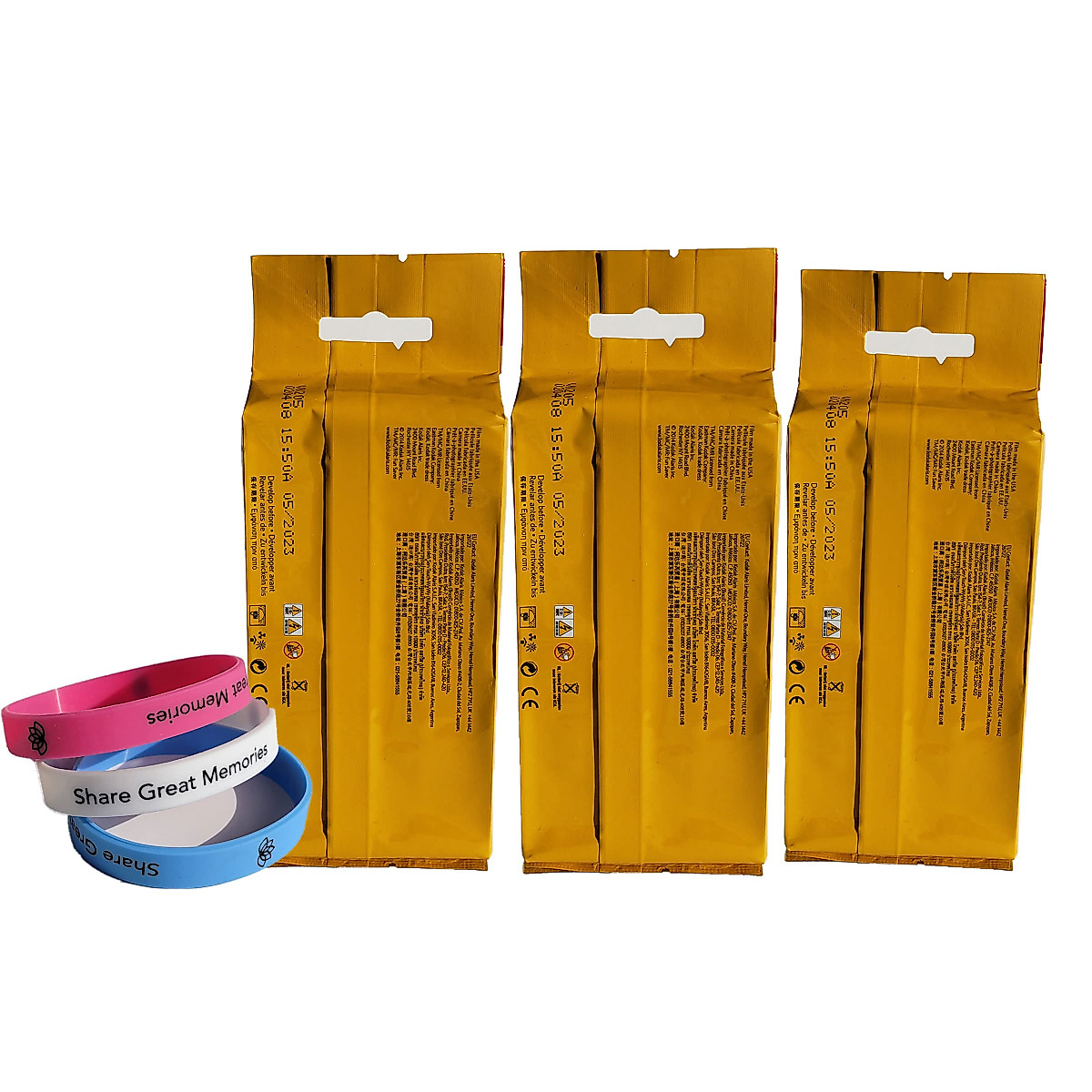 Kodak FunSaver Disposable Camera 800 ISO 35mm with Flash 27 Exposures (Pack of 3) Plus Free Silicon Wrist Bands
