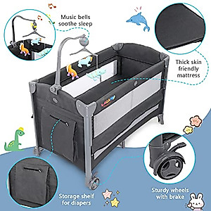 Ktaxon 3 in 1 Baby Bassinet, Bassinet Bedside Sleeper Baby Crib with 3 Levels Height Adjustment, Fast Folding Design and Flexible Wheel with Brake from Newborn to Toddles