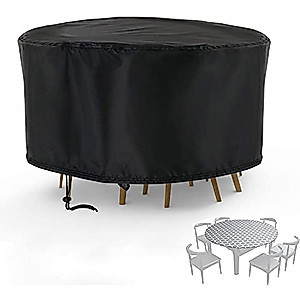 Rilime Outdoor Furniture Cover Waterproof,50" D X 27.5" H Heavy Duty Oxford Fabric Patio Furniture Covers for Outdoor Patio Table Chair Set Round Outdoor Table, Black