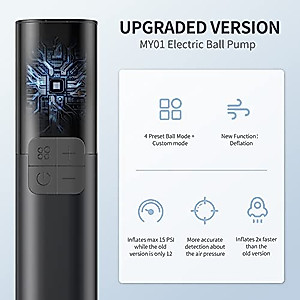 Pumteck MY01 Electric Ball Pump with Inflation & Deflation, Accurate Pressure Gauge and 4 Preset Modes, Automatic Ball Pump for Basketball, Soccer, Football and Volleyball (Max 15 PSI)