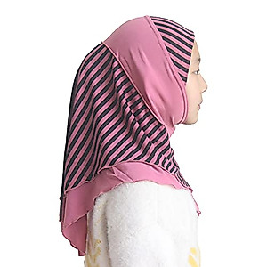 Cogongrass Girls Kids Muslim Hijab Islamic Arab Scarf Shawls Stripe Pattern Double Layers for Age 2-6