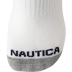 Nautica Men's Low Cut Socks - 8 Pack Comfort Cushioned Athletic Ankle Socks for Men - Casual Men's Sports Socks, Size 6-12.5, White Stripe