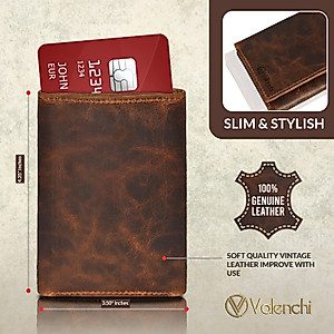 Genuine Leather Mens RFID Blocking Slim Trifold Wallet with 6 Cards+1 ID Window + 2 Note Compartments. - Cognac - S