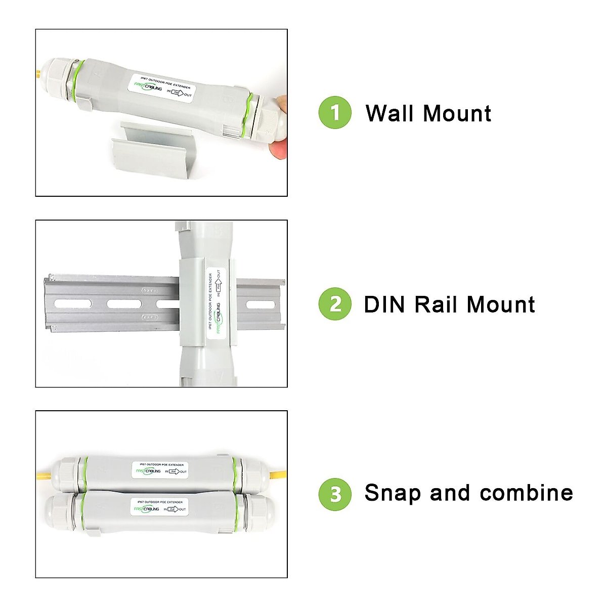 FASTCALBING Waterproof Direct Burial PoE Extender for IP Camera, Ethernet Extension Breaking 100m Distance Limit, IEEE 802.3af/at/bt, PoE+, Plug and Play