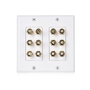 Cable Matters Double Gang Speaker Wire Wall Plate (Speaker Wall Plate, Banana Plug Wall Plate) for 6 Speakers in White