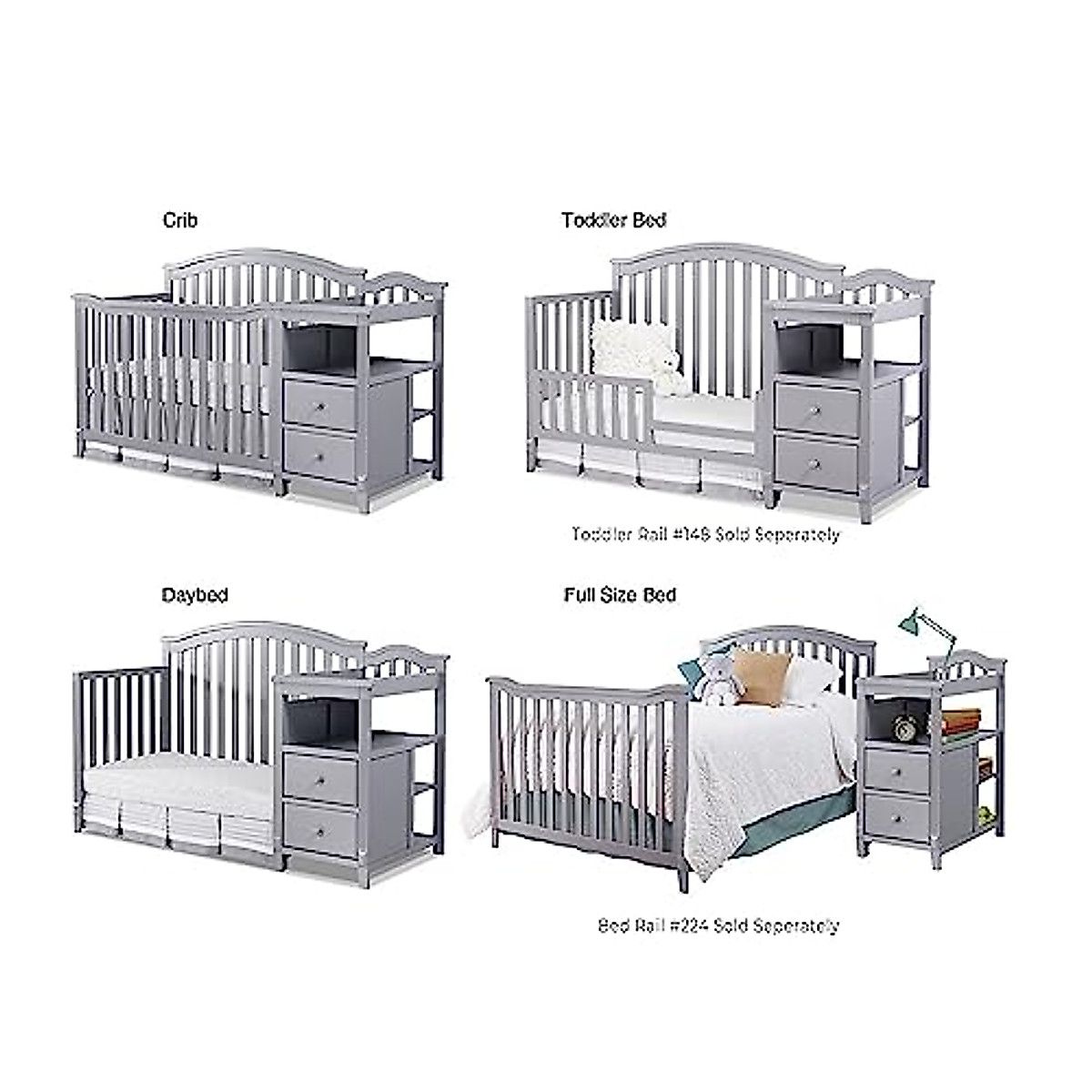 Sorelle Furniture Berkley Crib and Changer with Slat Panel Back Classic -in- Convertible Diaper Changing Table Non-Toxic Finish Wooden Baby Bed Toddler Childs Daybed Full-Size Nursery - Gray