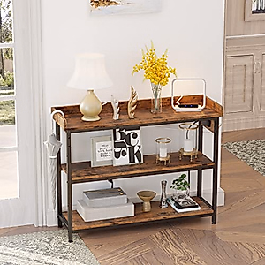 IRONCK Console Table, Sofa Table with Power Outlet, 43" Farmhouse Hallway Table for Entryway, Living Room, Height Adjustable, Easy Assembly, Rustic Brown