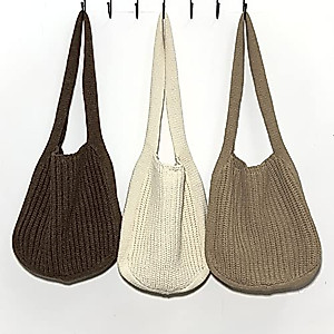 Women Retro Summer Hobo Bag Trendy Knitted Shoulder Bags Mesh Hollow Tote Bag Fairycore Grunge Aesthetic Beach Purse (Black)