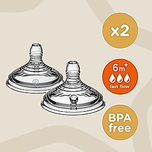 Bundle of Tommee Tippee Closer to Nature Baby Bottles Slow Flow Breast-Like Nipple with Anti-Colic Valve (9oz, 4 Count) + Tommee Tippee Closer to Nature Fast Flow Baby Bottle Nipples, 6+ Months 2pk