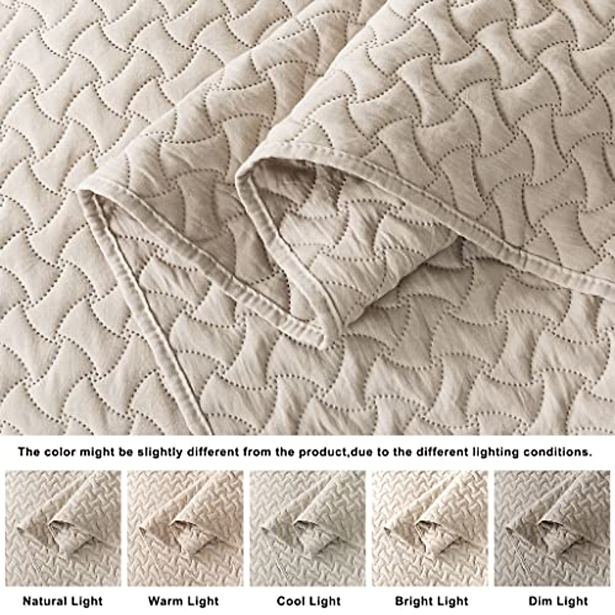 B2EVER Beige King Size Quilt Bedding Sets with Pillow Shams, Lightweight Soft Bedspread Coverlet, Quilted Blanket Thin Comforter Bed Cover for All Season Spring Summer, 3 Pieces, 104x90 inches