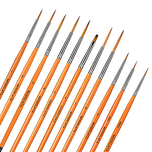 Model Paint Brushes Set - 11 Pieces Fine Detail Painting Brushes for Acrylic, Oil, Watercolor - Airplane Kits, Ceramic, Enamel, Miniatures