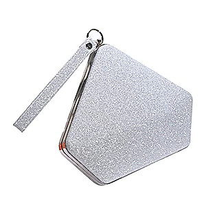 RZTA Women's Rhinestone Clutch Evening Bags Sparkly Glitter Triangle Purse for 1920s Party Prom Wedding 03-Silver