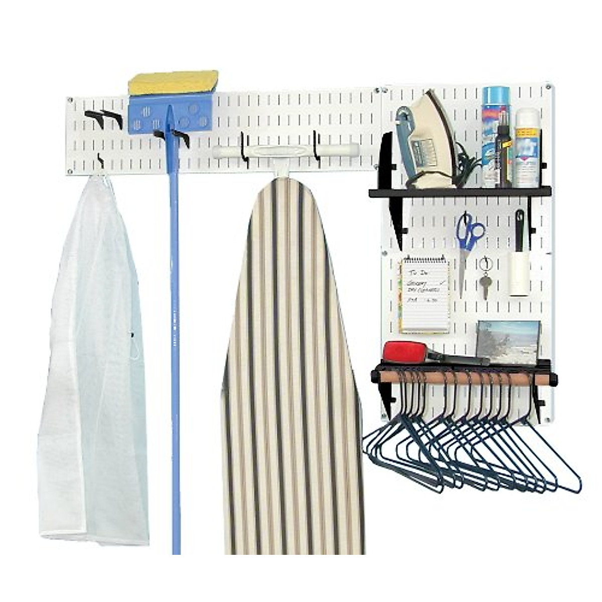 Wall Control Laundry Room Organizer Wall Mounted Laundry Room Storage and Organization Standard Kit White Wall Panels and Black Accessories