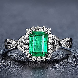 Sdouefos Women's 3ct Birthstone Solitaire Engagement Ring Emerald Cut Created Green Emerald White Gold Plated 925 Sterling Silver Engagement Wedding Ring (8)