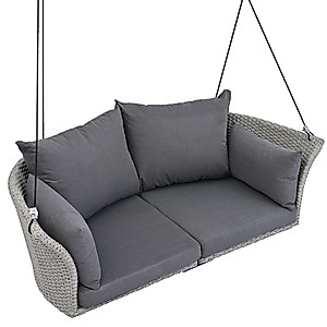 Patio 51.9” 2-Person Swing Chair,Outdoor Rattan Woven Hanging Seat with Adjustable Rope and Cushion,for Porch Lawn Garden Backyard Balconies (Gray&b)