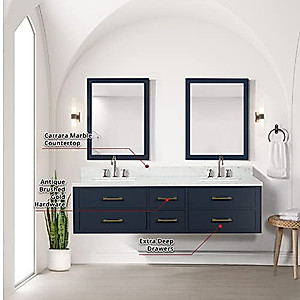 Bell+Modern Tuckerton 72 in W x 22 in D Blue Double Bath Vanity and Carrara Marble Top