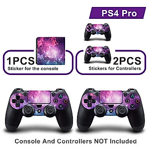 FOTTCZ Full Body Purple Cosmic Nebular Protective Vinyl Skin Decal for PS4 Pro Console and 2PCS PS4 Pro Controller Skins Stickers