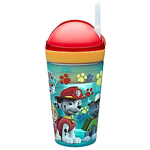 Zak Designs Paw Patrol ZakSnak All-In-One Drink Tumbler + Snack Container For Toddlers – Spill-proof 4oz Snack Container Screws Securely Onto 10oz Tumbler With Accessible Straw, Paw Patrol Boy