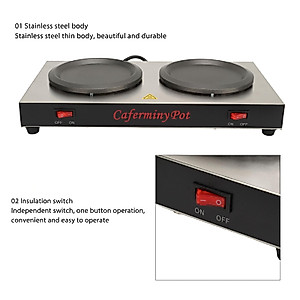 Double Coffee Warmer, Stainless Steel 160 w Portable Double Hot Plate Warmer Commercial Coffee Pot Standard Decanter Warmer, for Coffee Shops (US Plug 110V)