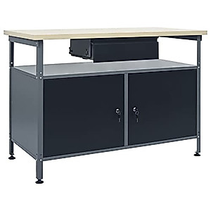vidaXL Workbench Work Table Tool Bench Workstation Storage Organizer Organization Workshop Garage Height-Adjustable Home Black Steel