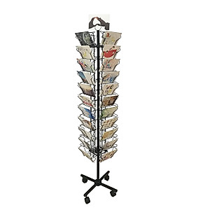 FixtureDisplays® 8" Wide Pocket (Fits 7x5", 44 Pockets) Horizontal Greeting Card Display Spinning Greeting Holiday Card Rack Floor Stand Pocket Size: 8"Wide X 7.5+"High 11712-BLACK-NPF-SL