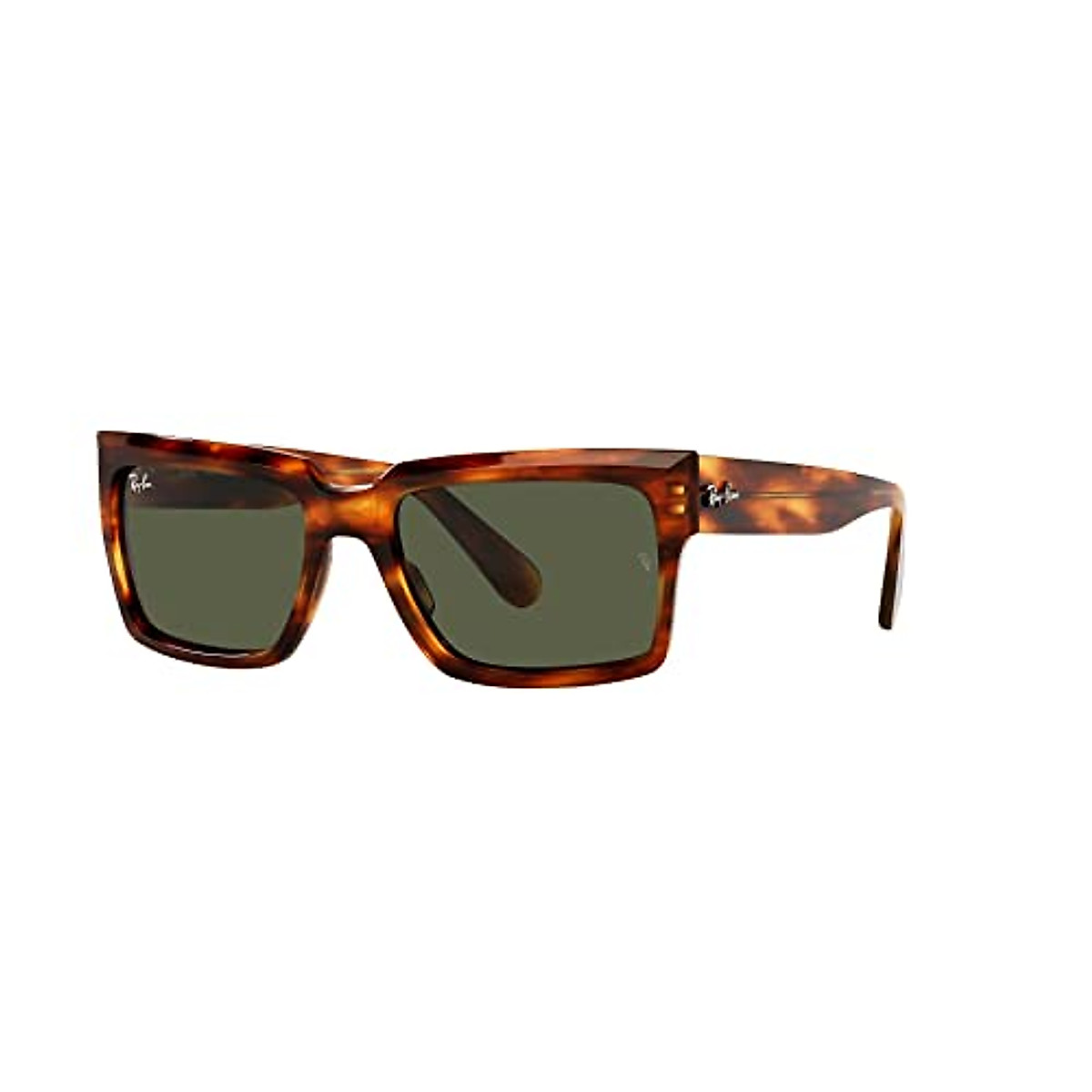 Ray-Ban RB2191 Inverness Rectangular Sunglasses, Striped Havana/Green, 54 mm