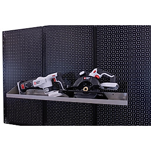 OmniWall Impact Shelf 8"x32" – Low Profile Solid Metal Shelf, No Assembly Required, Includes OmniClips, Multiple Color Options – Ideal for Power Tools & Cable Management (Silver)