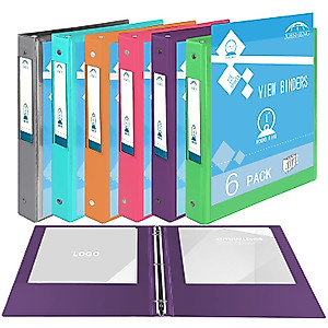 3 Ring Binders, Durable 1” Round Ring, Holds 8.5*11inch Papers, with 2 Pockets ,6 Colors Binder Assorted Pack