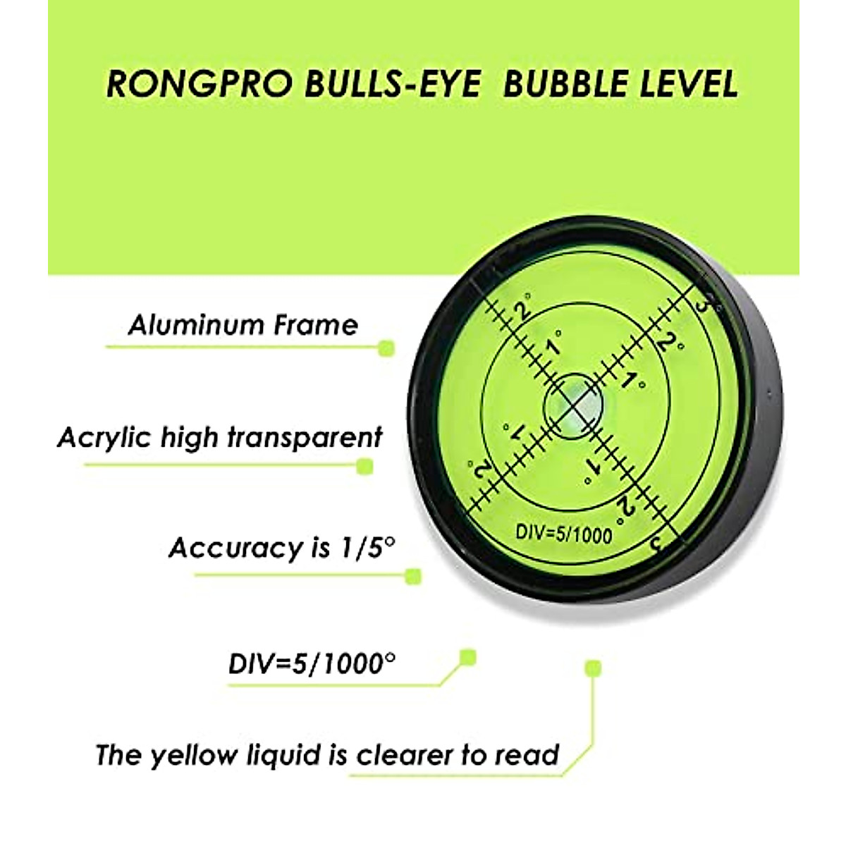 RONGPRO Aluminium High Precision Horizontal Bubble Cardan Level, Bubble Level Tool Circle Round 2.4 Inch 60mm - 2 PCS