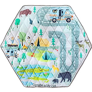 Hexagon Playpen Mat, Baby Play Mat, Fits Regalo Portable Play Yard 48 inch, Hiccapop 53”, Teepee mat, Play Pen mat 52”x45”, Hexagonal Play Mat, Non Slip Pat Mat (Camping in The USA)