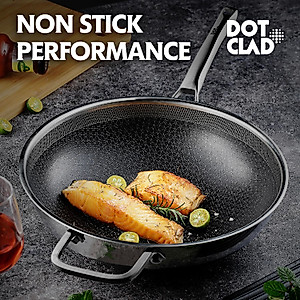DOTCLAD Wok pan,Hybrid 12 inch Wok with Lid, PFOA Free Cookware,non stick Stainless Steel Woks & Stir-fry pans Nonstick, Dishwasher and Oven Safe, Works on Induction